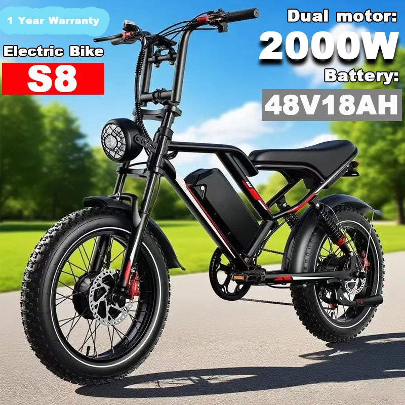 Electric Bike 2000W Dual Motor 48V18AH Battery E Bike Hydraulic Disc B ...