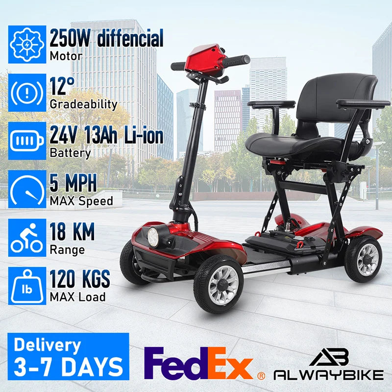 4 Wheel Foldable Lightweight Li-ion Mobility Scooters for Adults,elect ...